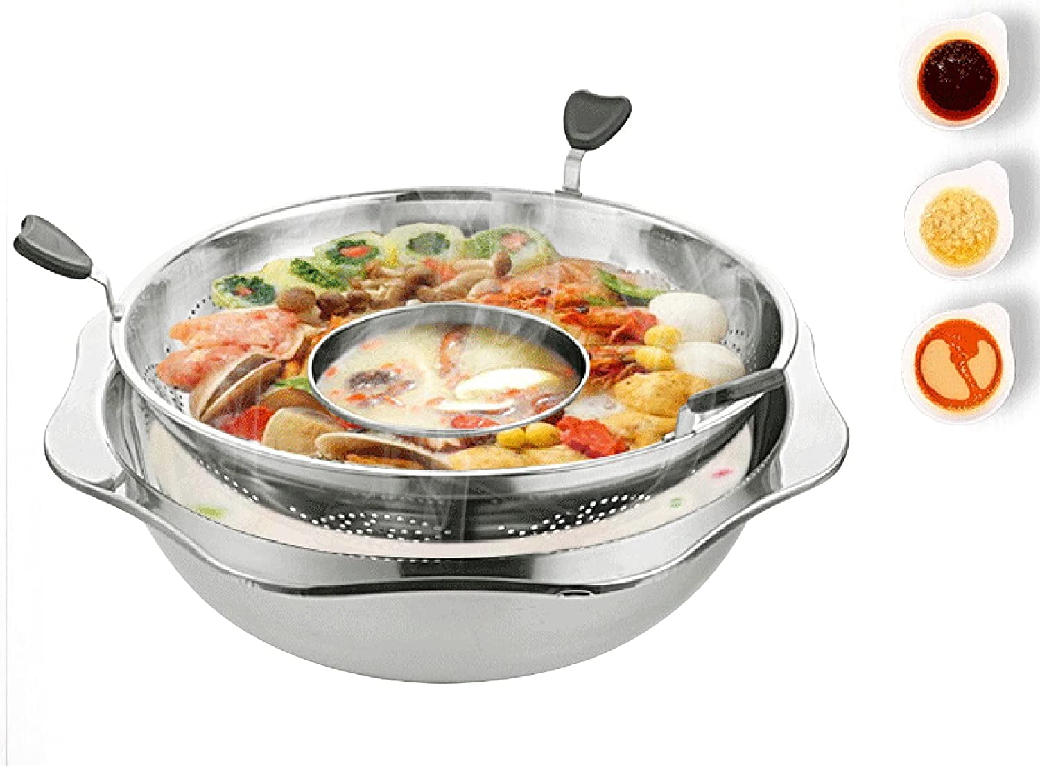 2-4 Person Rotating Shabu Shabu Pot, 32cm Stainless Steel with Divider ...