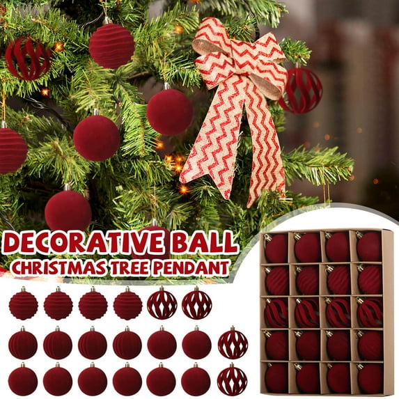 2.4" Red Velvet Christmas Ball Ornaments, 20 PCS Shatterproof Flocked ...