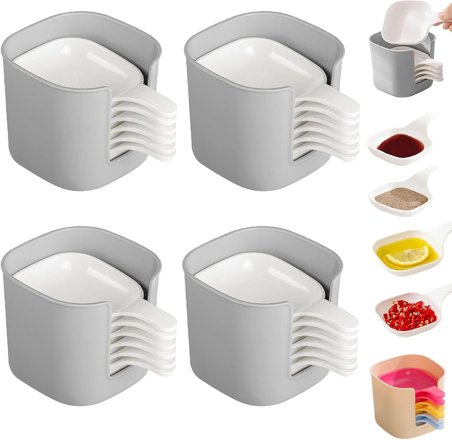 2/4 Set Dipping Sauce Plate And Holder, Mini Plastic Dipping Sauce ...