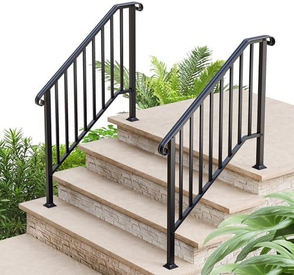 2 4 Step Handrails for Outdoor Steps, Wrought Iron Stair Railing Fits 3 ...