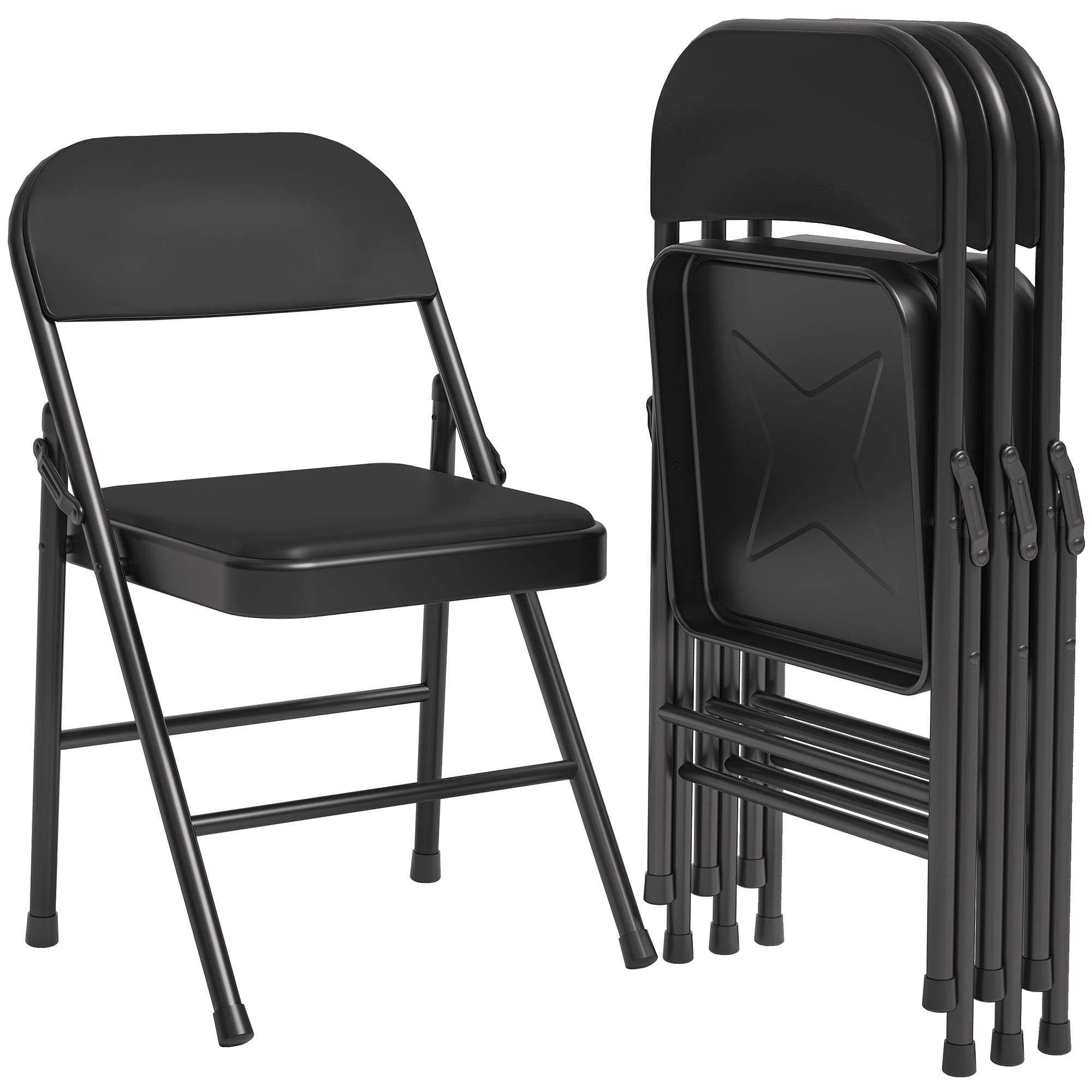 2/4 pcs Folding Chairs, PU Upholstered Foldable Chairs with Metal Frame ...