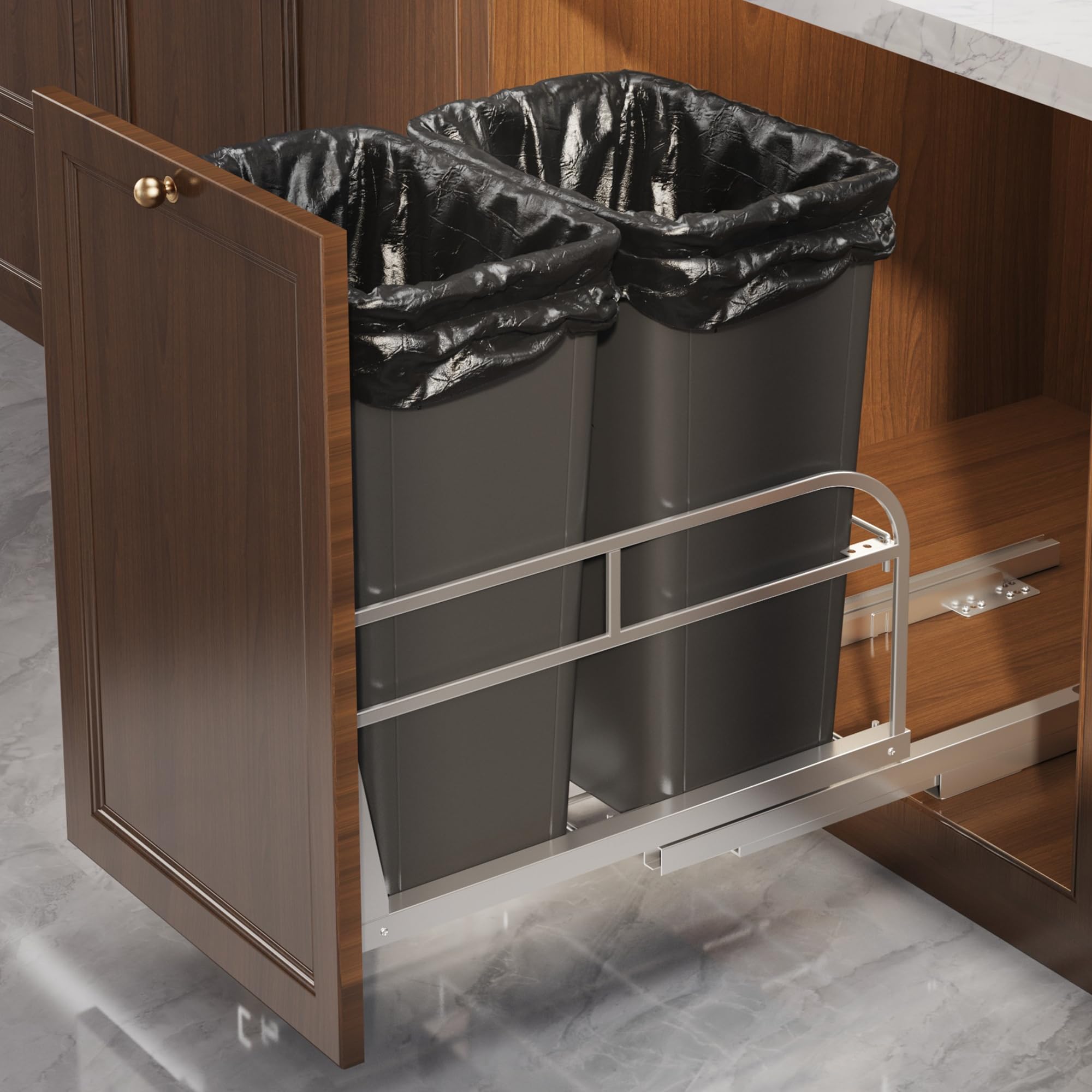 2-40 Qt Pull Out Trash Can Under Cabinet Soft-Close Slides,Door ...