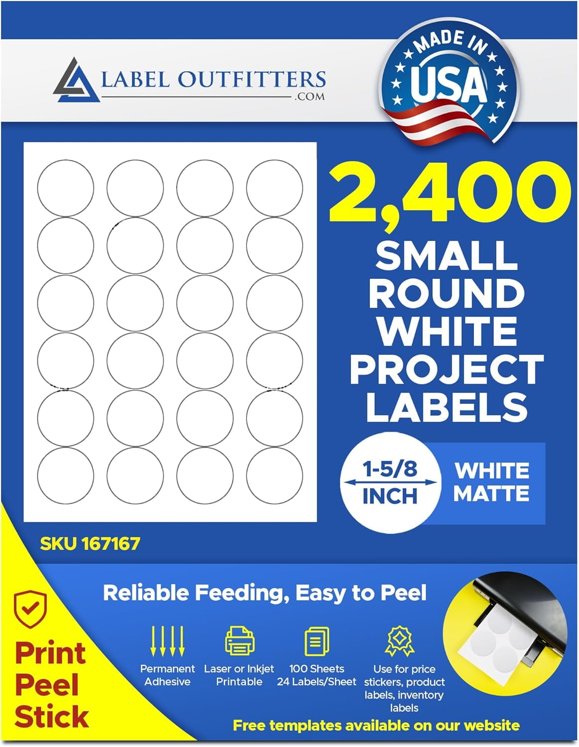2,400 Label Outfitters Blank Printable White Matte Small Round Project ...