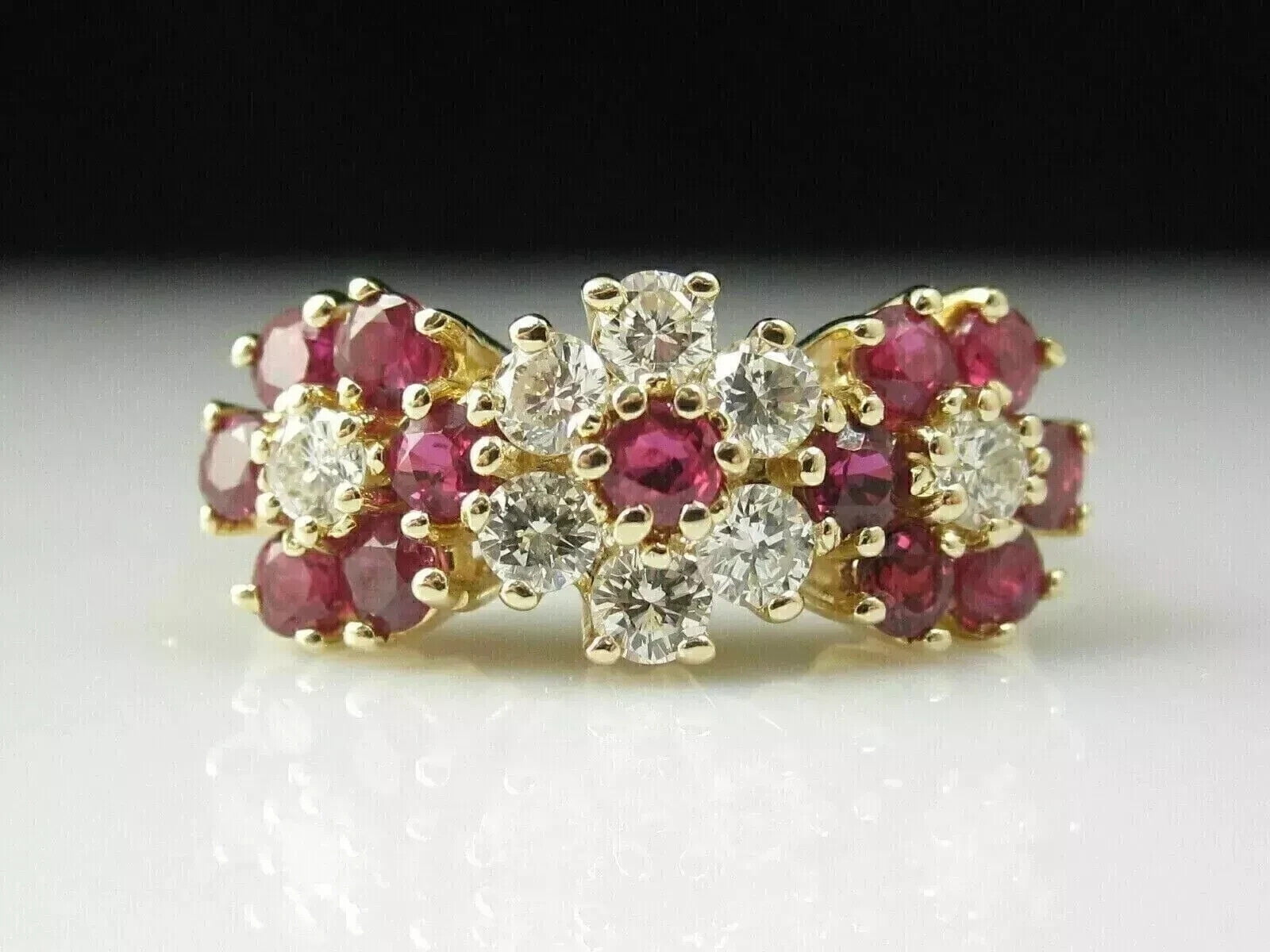 2.40Ct Round Cut Lab Created Red Ruby Wedding Band Ring 14K Yellow Gold ...