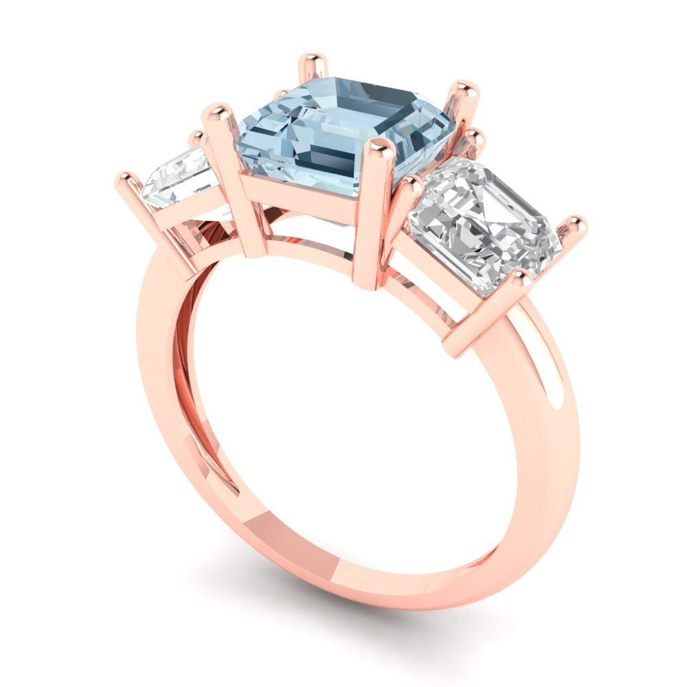 2.43ct Princess Cut Black Natural Onyx 14k Pink Rose Gold Engraving Statement Bridal Wedding ...