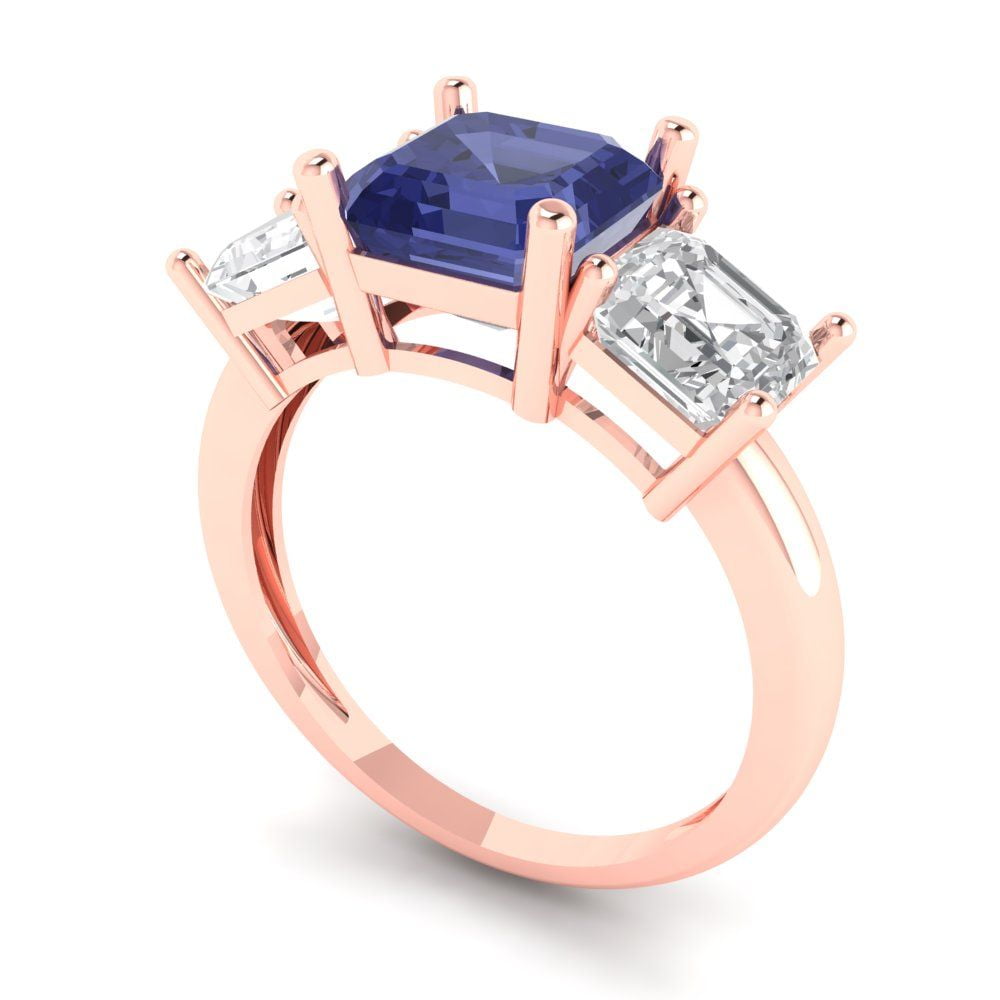 2.43ct Princess Cut Blue Natural Aquamarine 18k Pink Rose Gold Engraving Statement Bridal ...