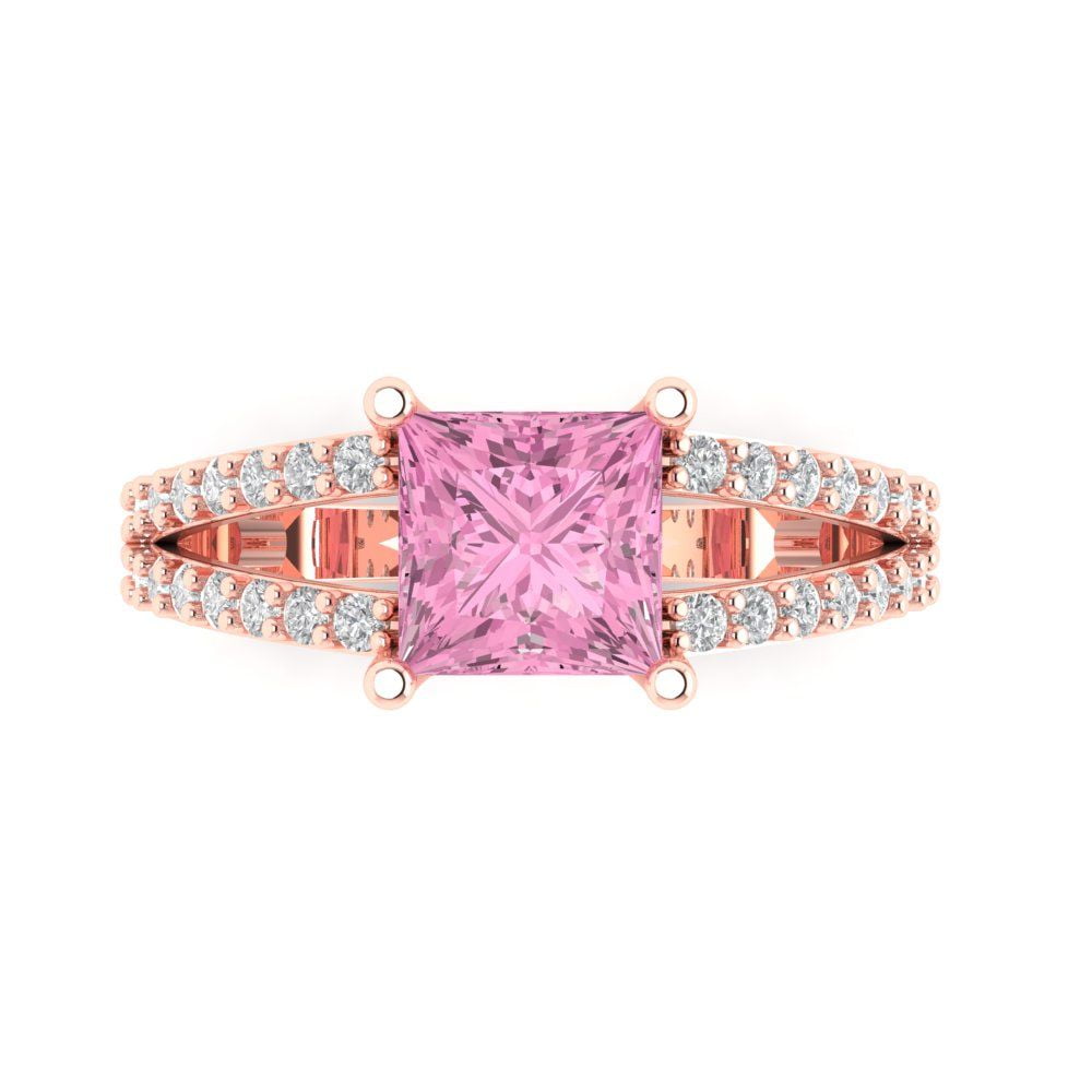2.43ct Princess Cut Pink Crystal 18k Pink Rose Gold Engraving Statement ...