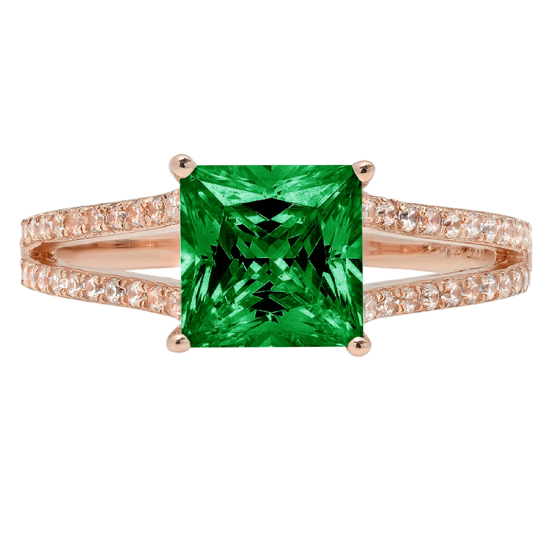 2.43ct Princess Cut Precious Gemstone Green Simulated Emerald Real 18k ...