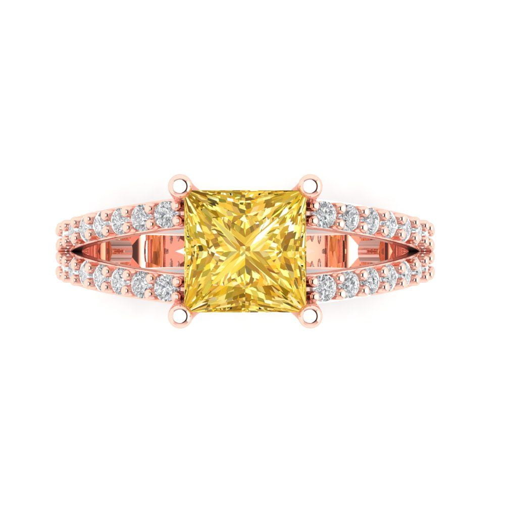 2.43ct Princess Cut Yellow Crystal 14k Pink Rose Gold Engraving ...