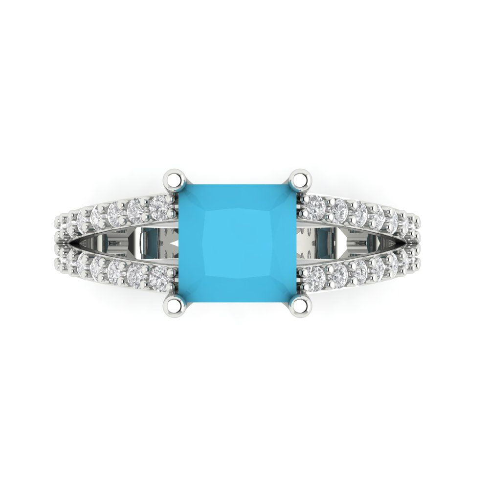 2.44ct Princess Cut Blue Turquoise 14k White Gold Engraving Statement ...