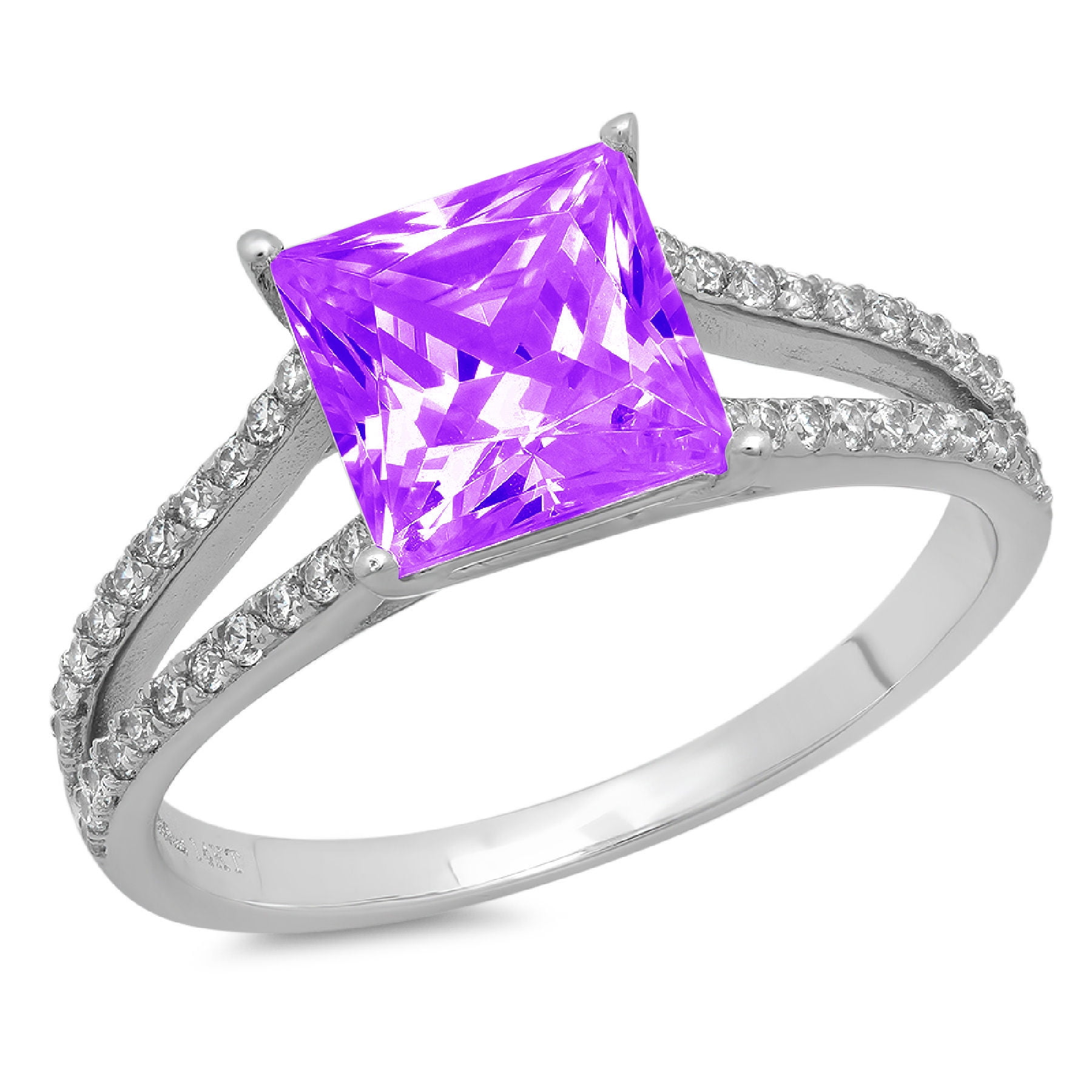 2.44ct Princess cut - Solitaire with Accents - Natural Amethyst - 14k ...