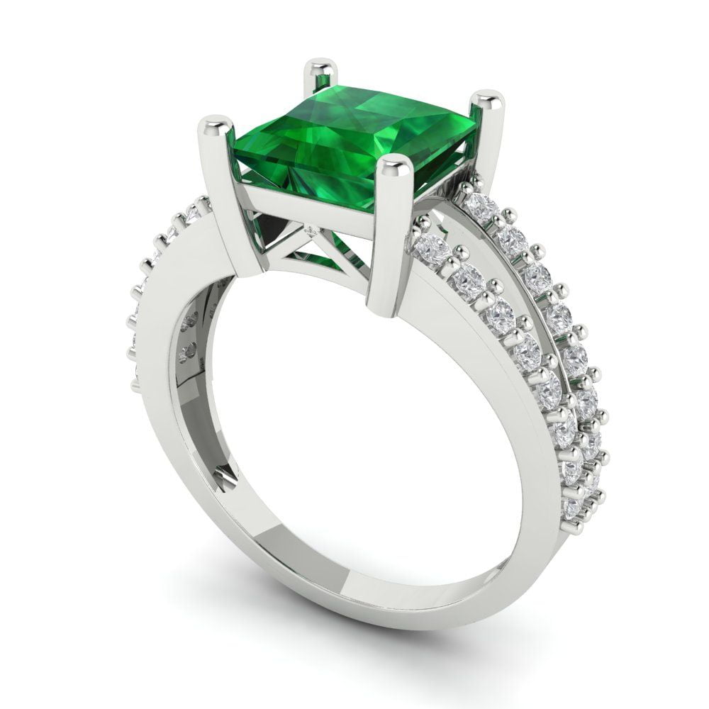 2.44ct princess cut green emerald 18k white gold Bridal Wedding Engagement Promise Anniversary ...