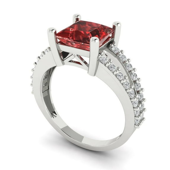 2.44ct princess cut red natural garnet 18k white gold Bridal Wedding ...