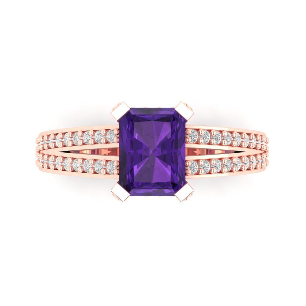 2.45 ct Emerald Cut Natural Amethyst Solitaire with Simulated Diamond ...