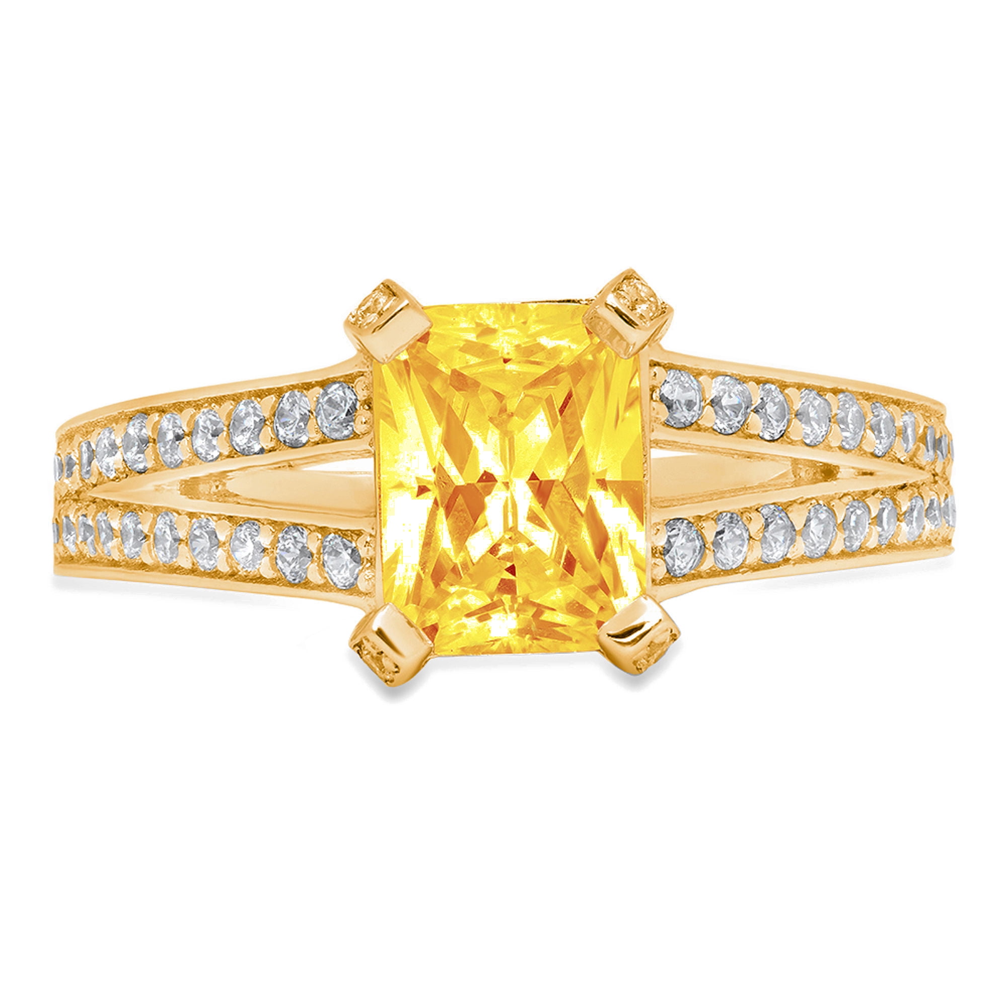2.45 ct Emerald Cut Natural Citrine Solitaire with Simulated Diamond ...