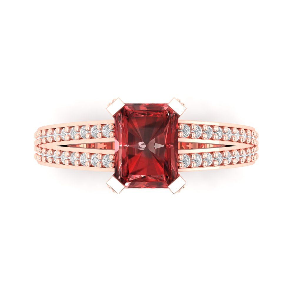 2.45 ct Emerald Cut Natural Garnet Solitaire with Accents Engagement ...