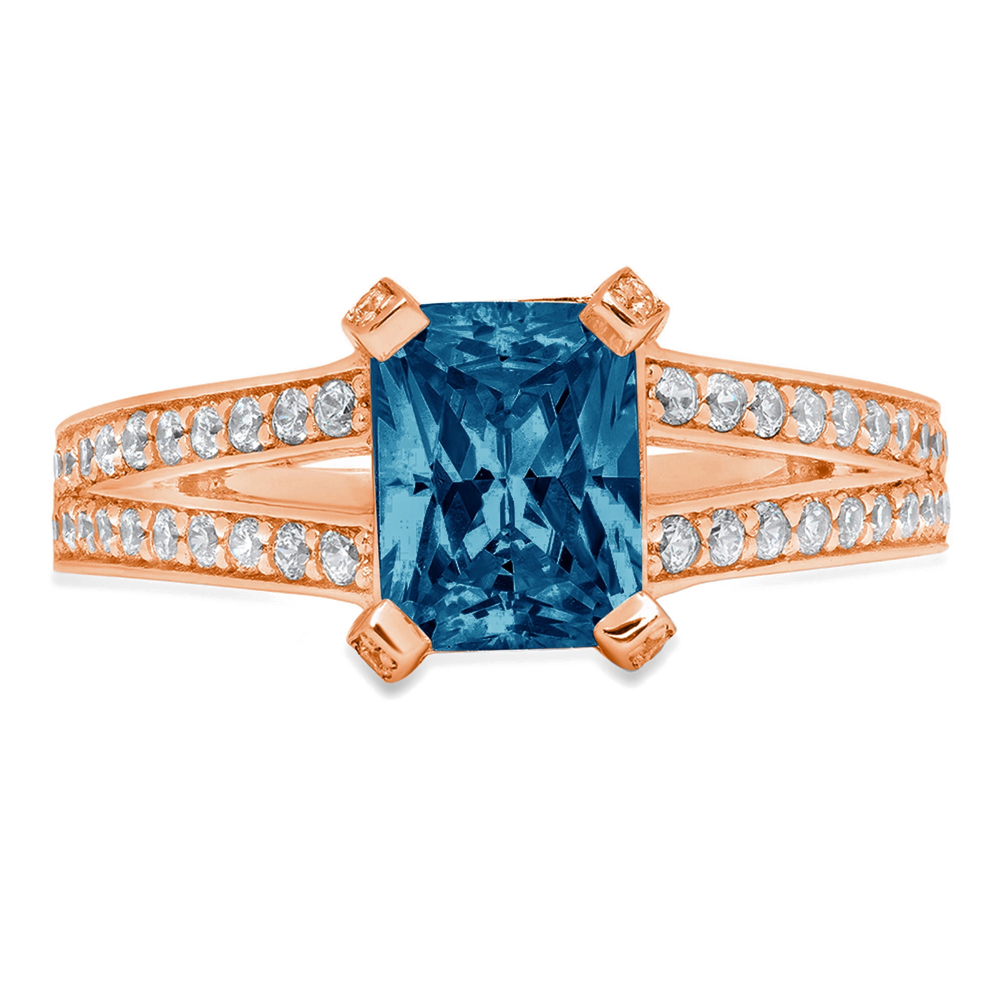 2.45 ct Emerald Cut Natural London Blue Topaz Solitaire with Simulated ...