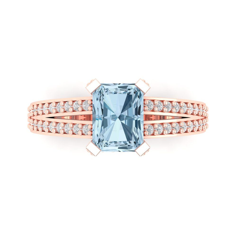 2.45 ct Emerald Cut Simulated Blue Diamond Solitaire with Accents ...