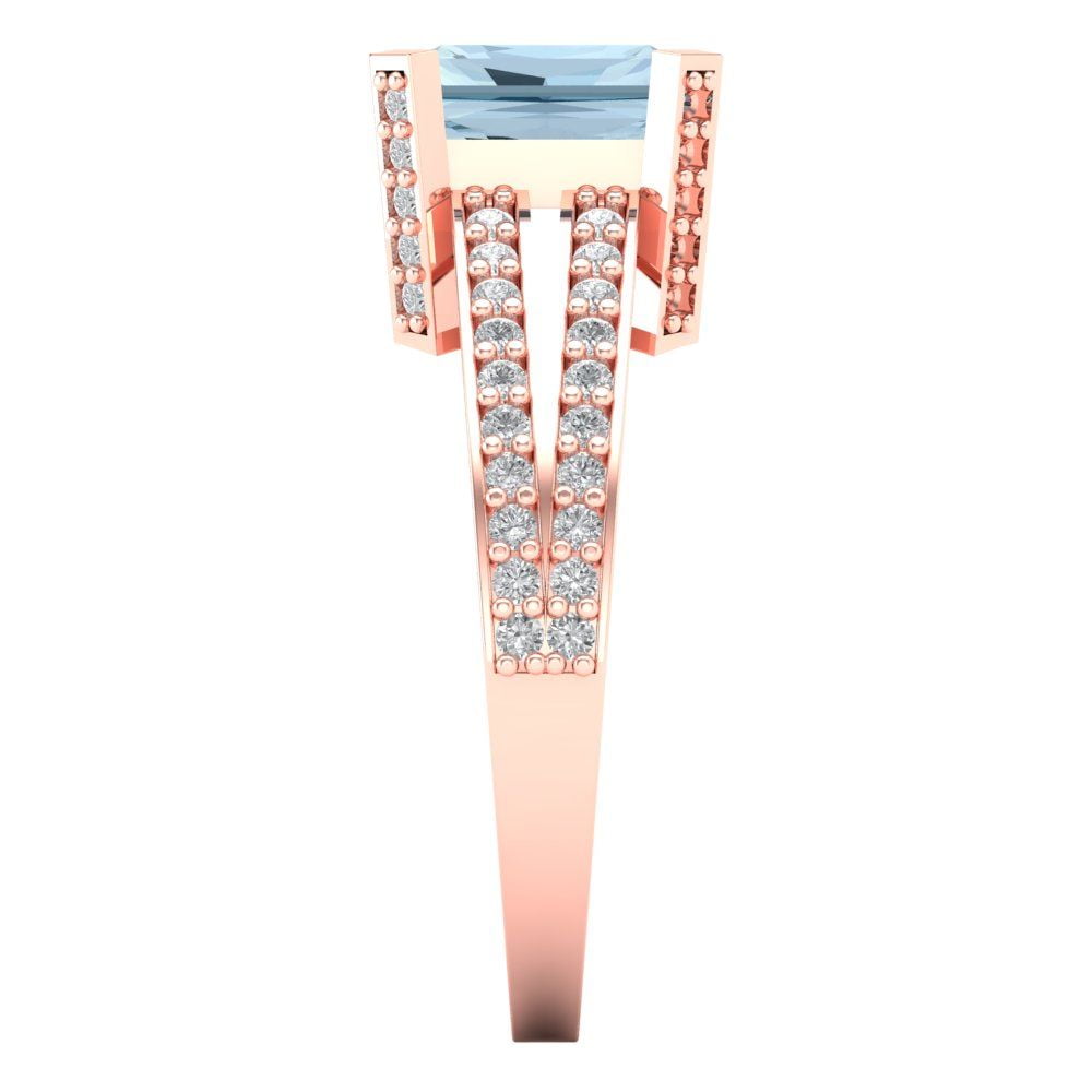 2.45 ct Emerald Cut Simulated Blue Diamond Solitaire with Simulated ...