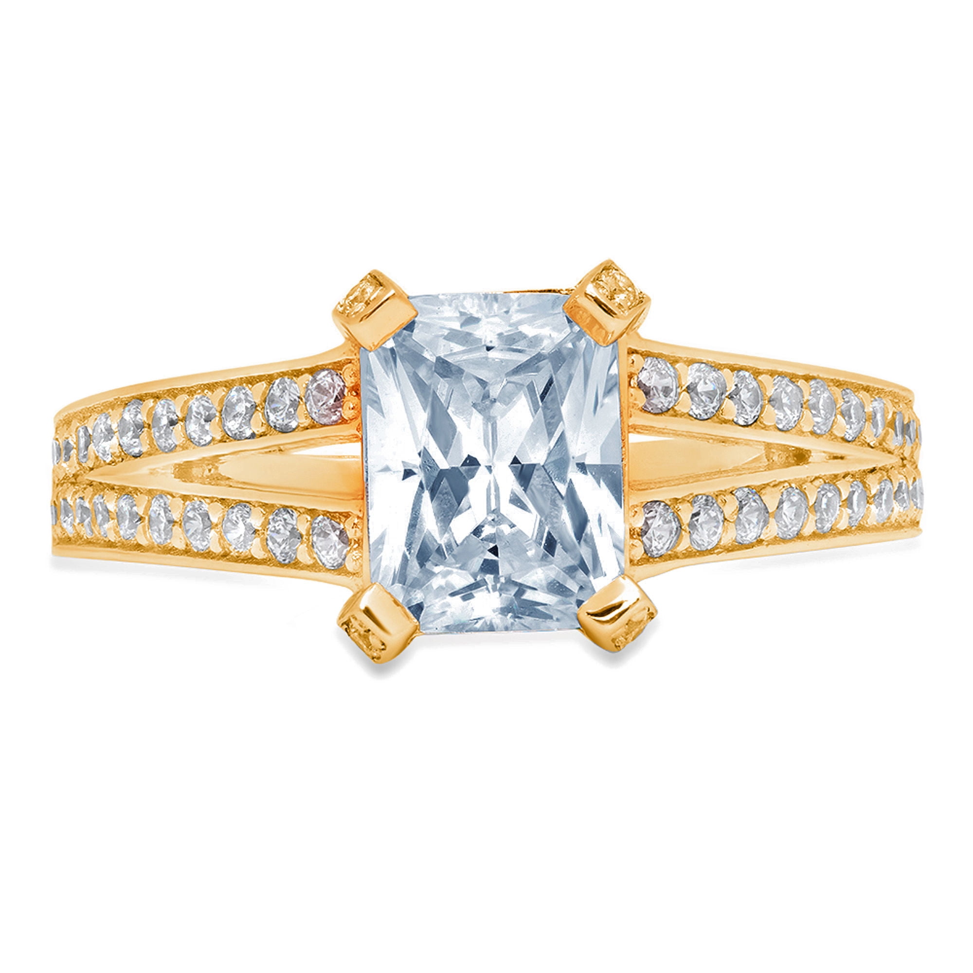 2.45 ct Emerald Cut Simulated Blue Diamond Solitaire with Simulated ...