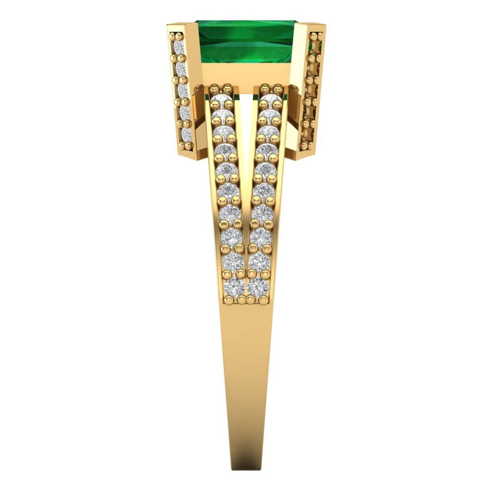2.45 ct Emerald Cut Simulated Emerald Solitaire with Simulated Diamond ...