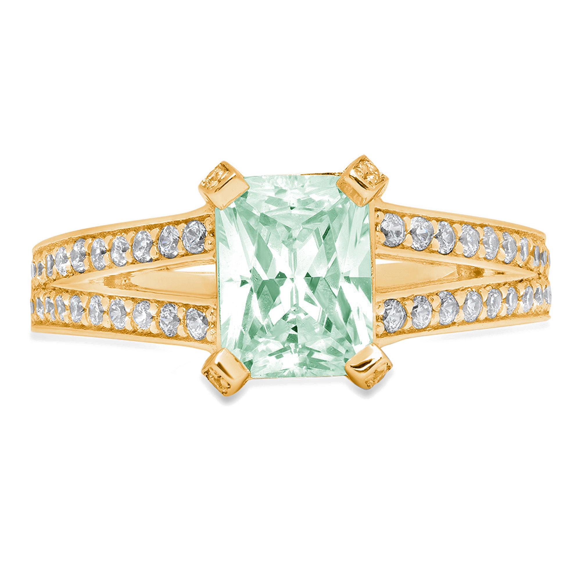 2.45 ct Emerald Cut Simulated Green Diamond Solitaire with Simulated ...