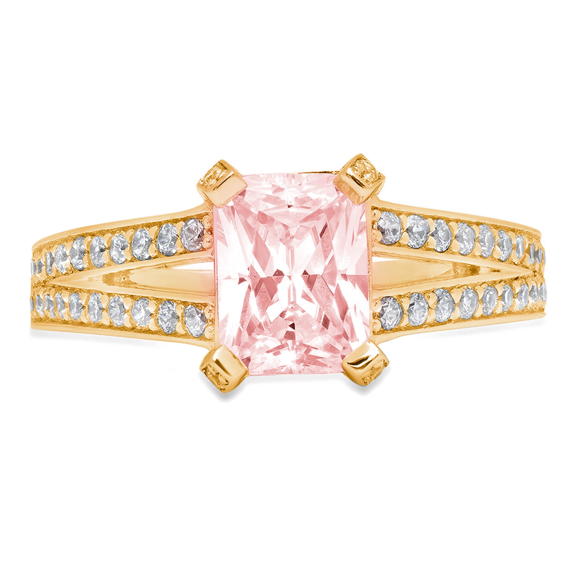 2.45 ct Emerald Cut Simulated Pink Diamond Solitaire with Simulated ...