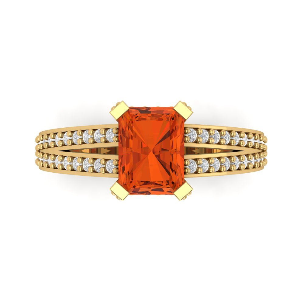 2.45 ct Emerald Cut Simulated Red Diamond Solitaire with Accents ...