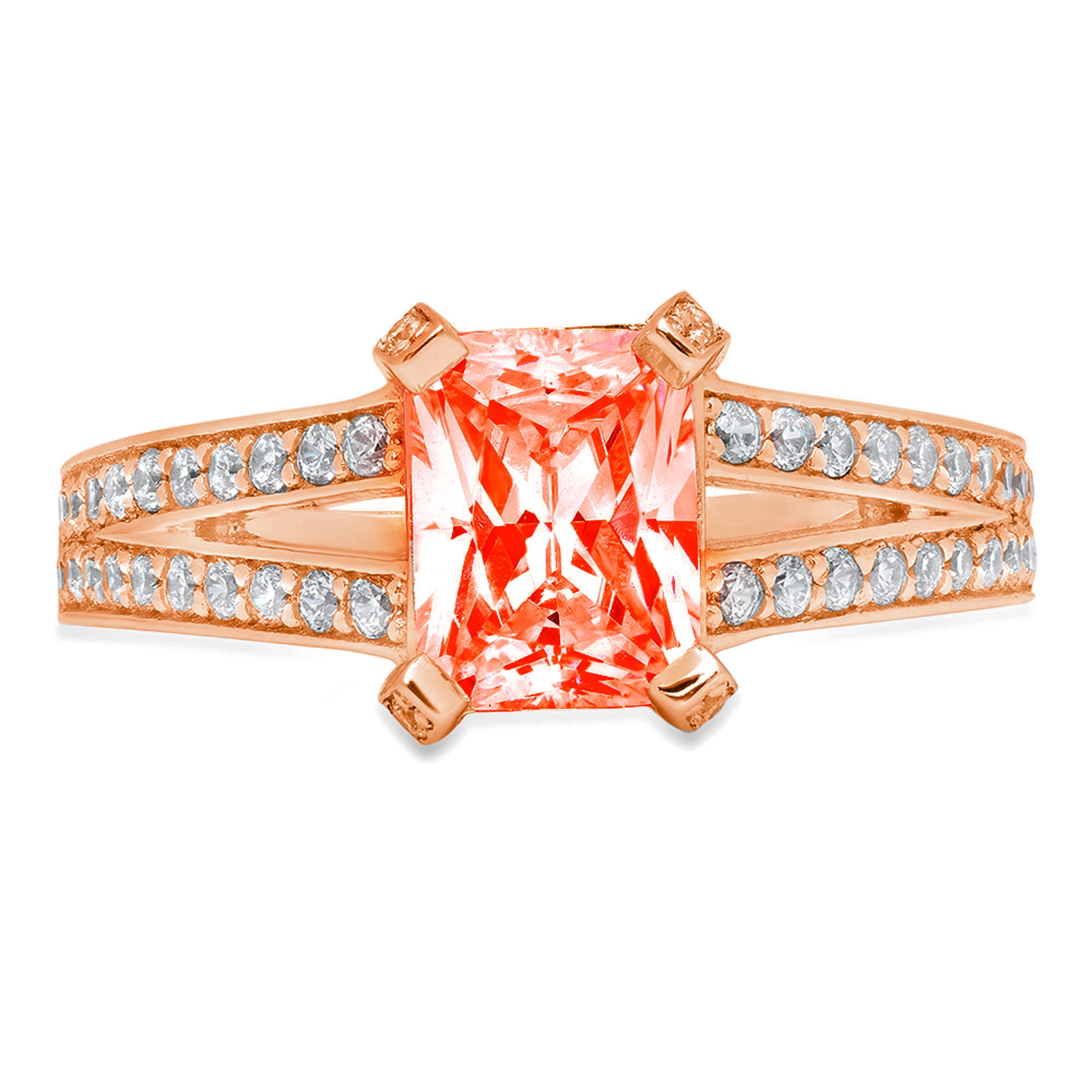 2.45 ct Emerald Cut Simulated Red Diamond Solitaire with Simulated ...