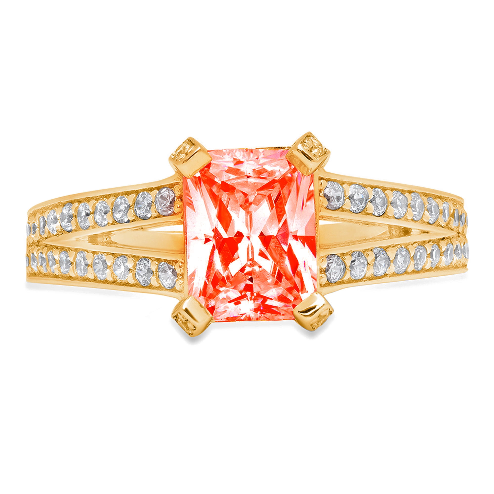 2.45 ct Emerald Cut Simulated Red Diamond Solitaire with Simulated ...