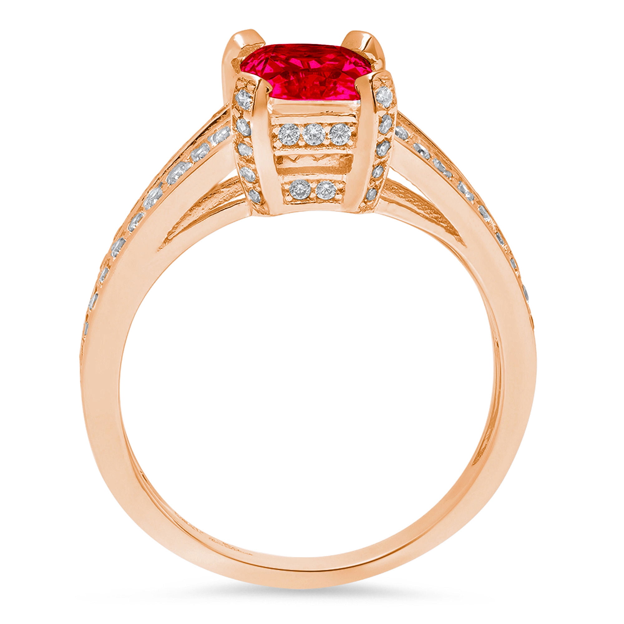 2.45 ct Emerald Cut Simulated Ruby Solitaire with Accents Engagement ...