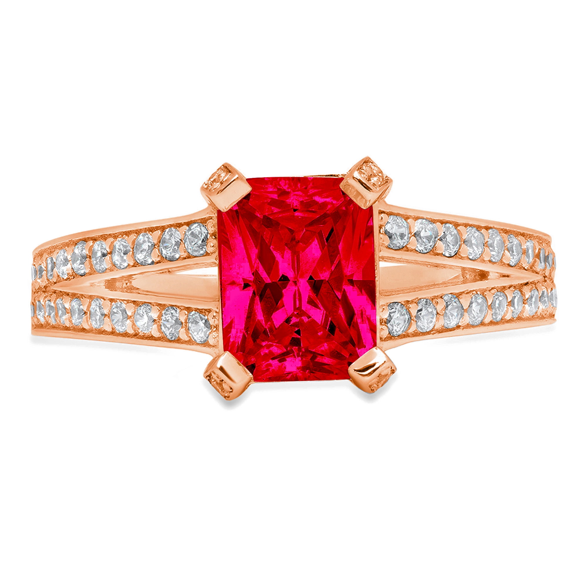 2.45 ct Emerald Cut Simulated Ruby Solitaire with Simulated Diamond ...