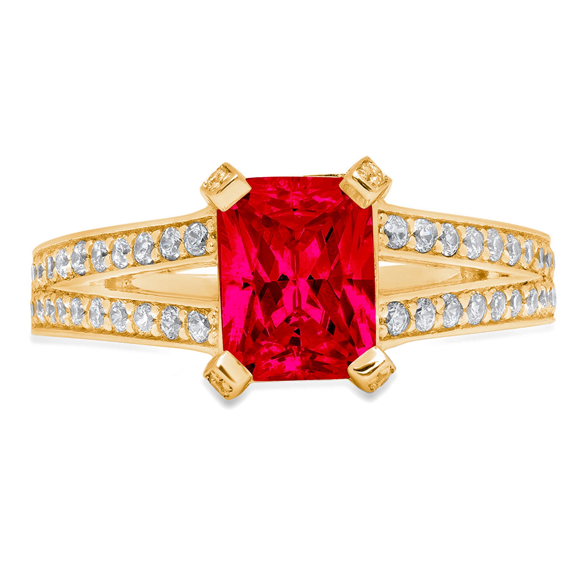 2.45 ct Emerald Cut Simulated Ruby Solitaire with Simulated Diamond ...