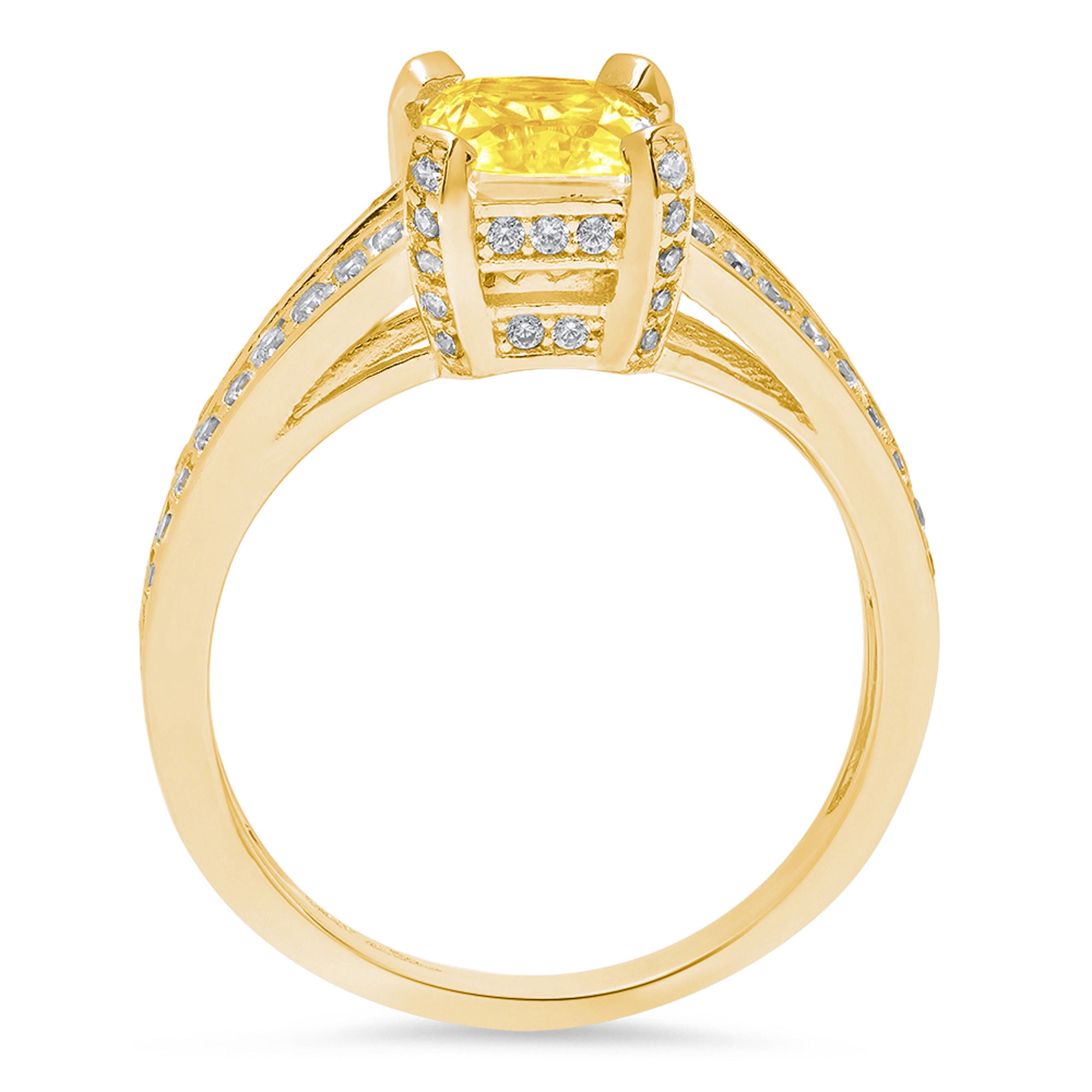 2.45 ct Emerald Cut Simulated Yellow Diamond Solitaire with Accents ...