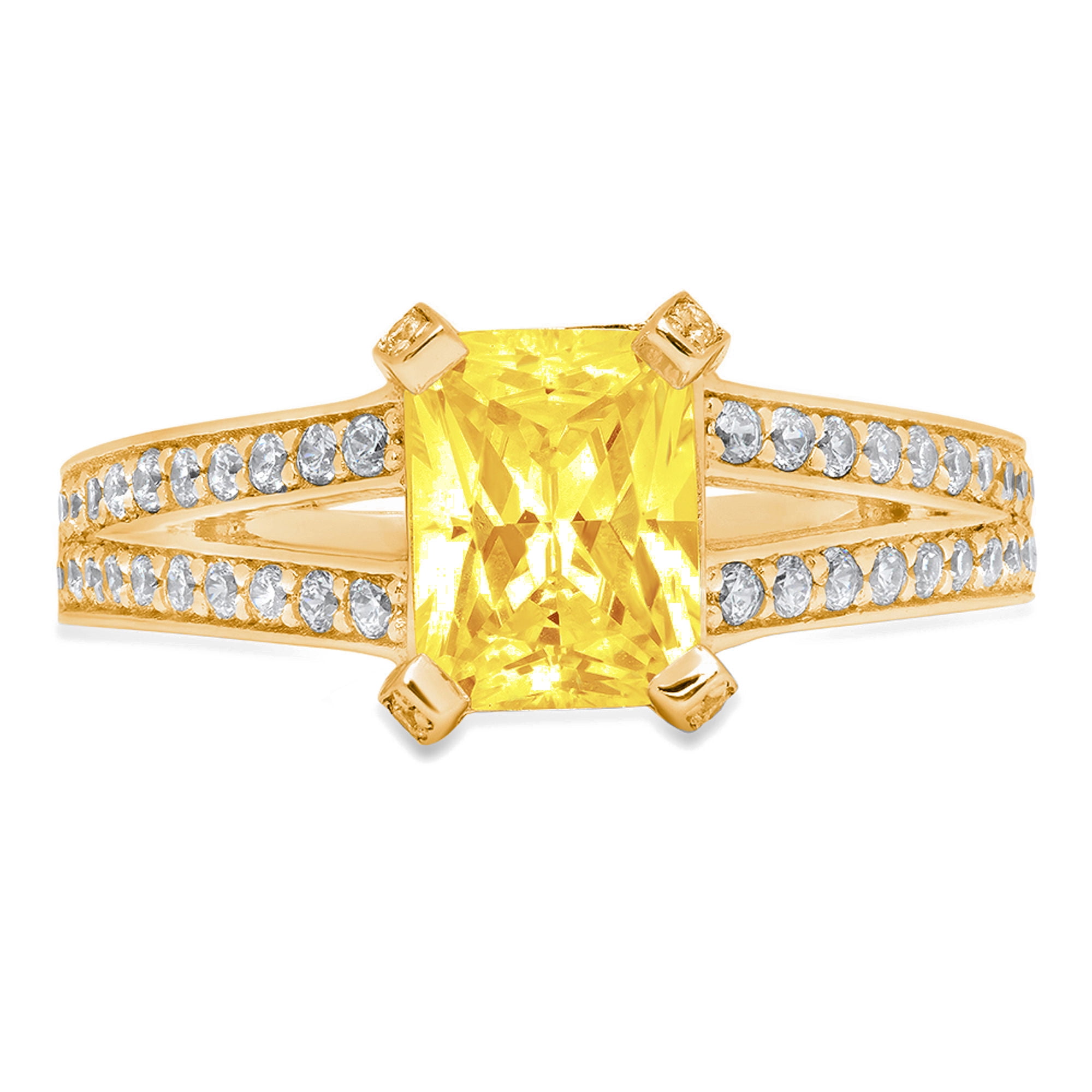 2.45 ct Emerald Cut Simulated Yellow Diamond Solitaire with Simulated ...
