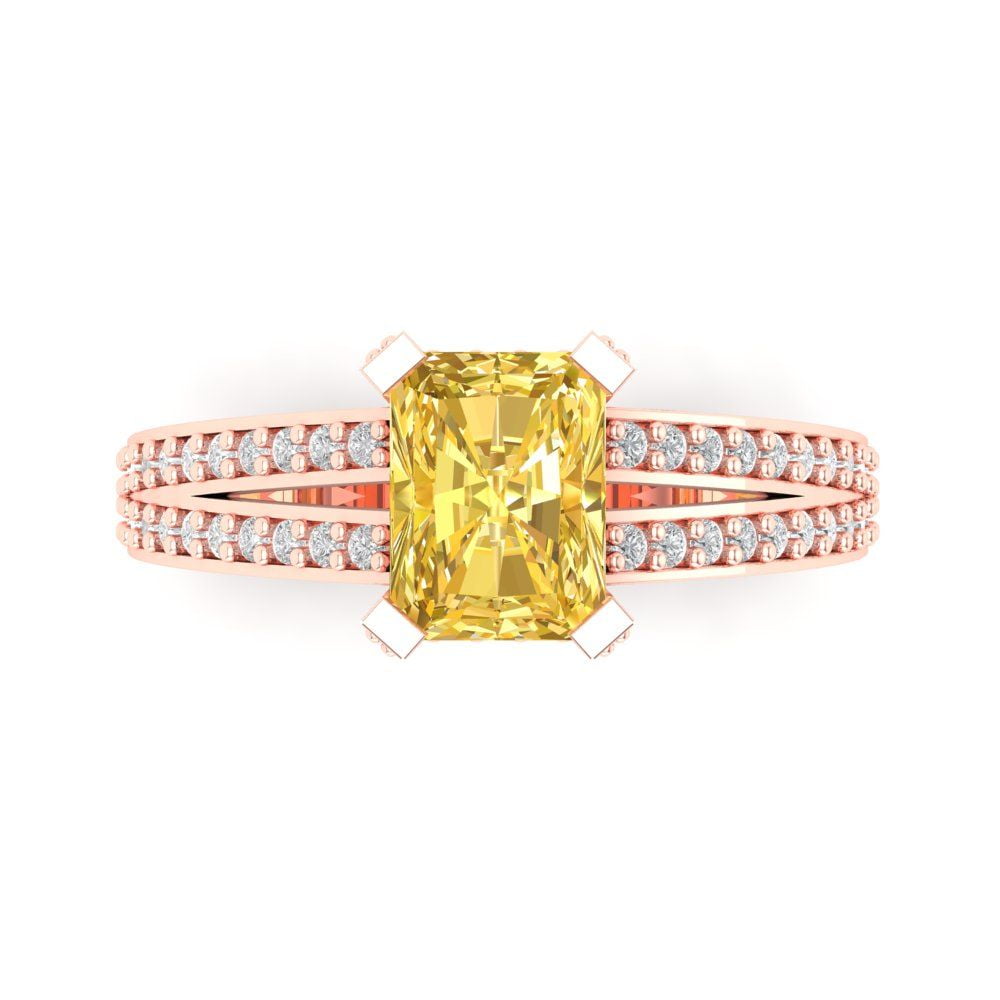 2.45 ct Emerald Cut Simulated Yellow Diamond Solitaire with Simulated ...