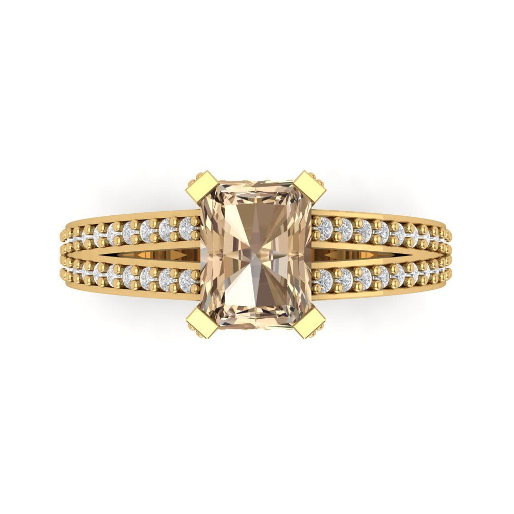 2.45 ct Emerald Cut Yellow Moissanite Solitaire with Simulated Diamond ...