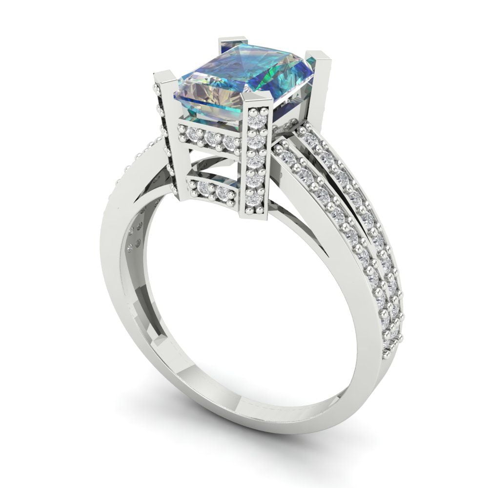2.45ct emerald cut blue moissanite 18k white gold Bridal Wedding Engagement Promise Anniversary ...