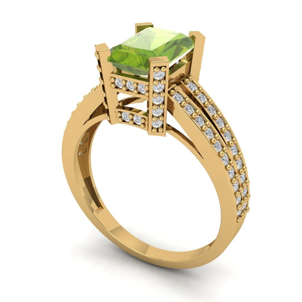 2.45ct emerald cut green natural peridot 14k yellow gold Bridal Wedding ...
