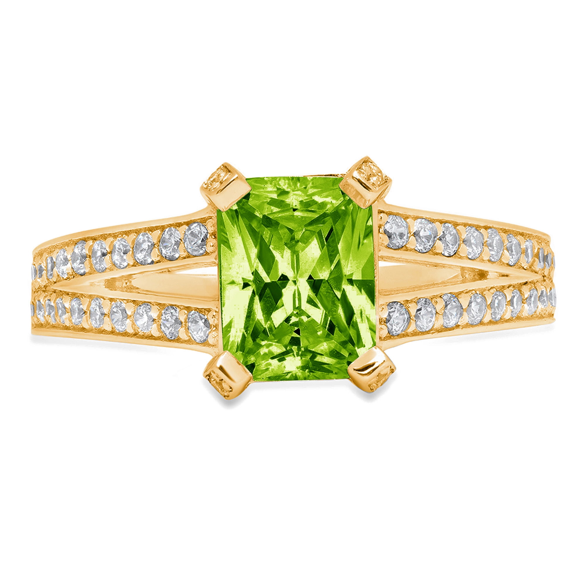 2.45 ct Emerald Cut Natural Peridot Solitaire with Simulated Diamond Accents 18K Yellow Gold ...