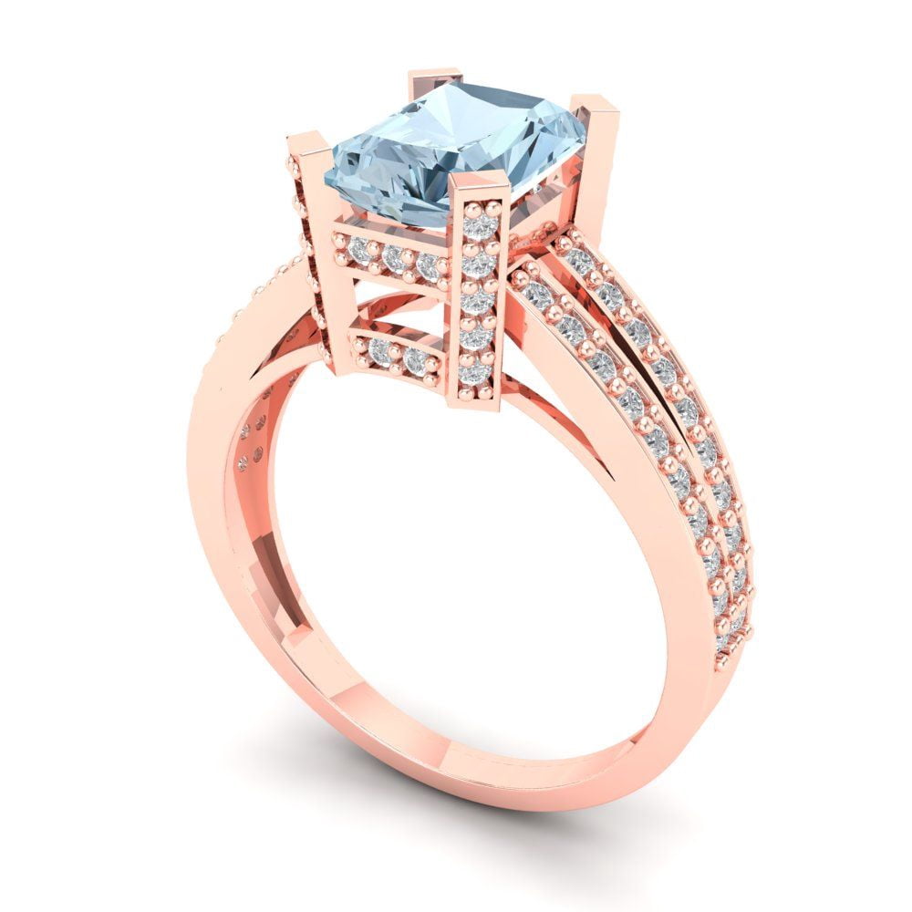 2.45ct emerald cut natural sky blue topaz 14k rose gold Bridal Wedding ...