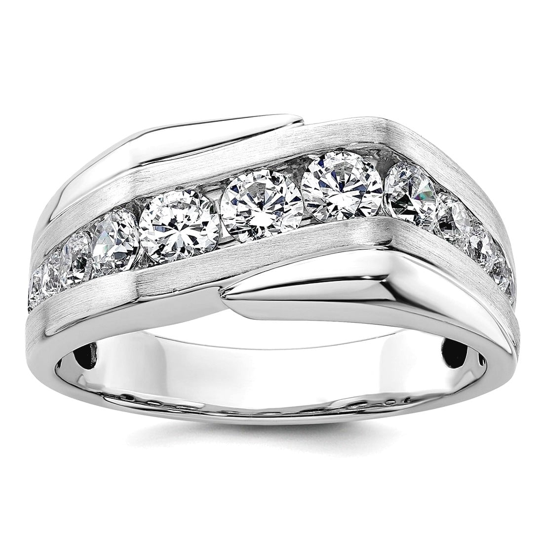 2.45mm 14k White Gold 1 3/8 Ct Lab Grown Diamond SI+ G+ Satin Mens Ring ...