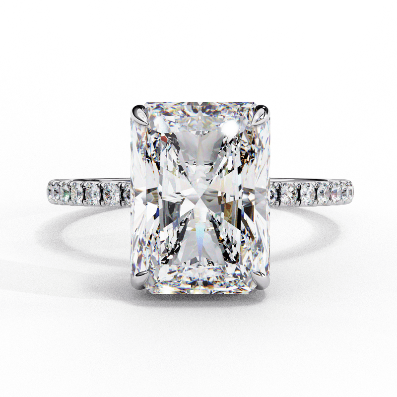 2.47 CT Radiant Cut Lab Grown Engagement Ring IGI Certified Diamond Ring Hidden Halo Pave ...
