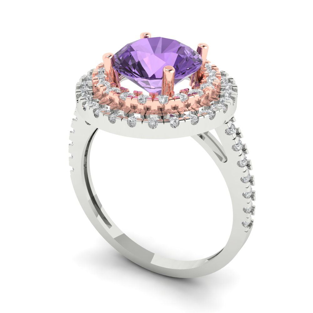 2.47 ct Brilliant Round Cut VVS1 Clear Zircon 18K White Rose Solid Gold Halo Solitaire with ...