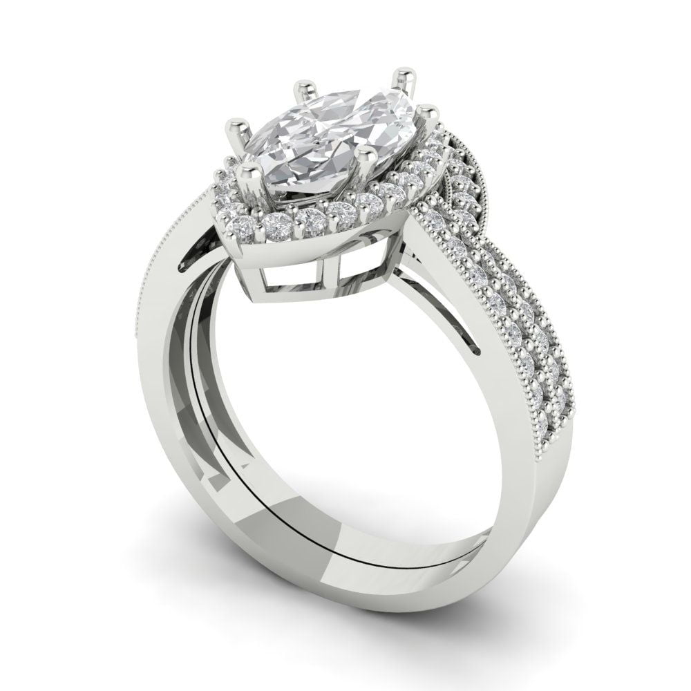 2.48 ct Brilliant Marquise Cut Moissanite 14k White Gold Halo Solitaire with Accents Engagement ...