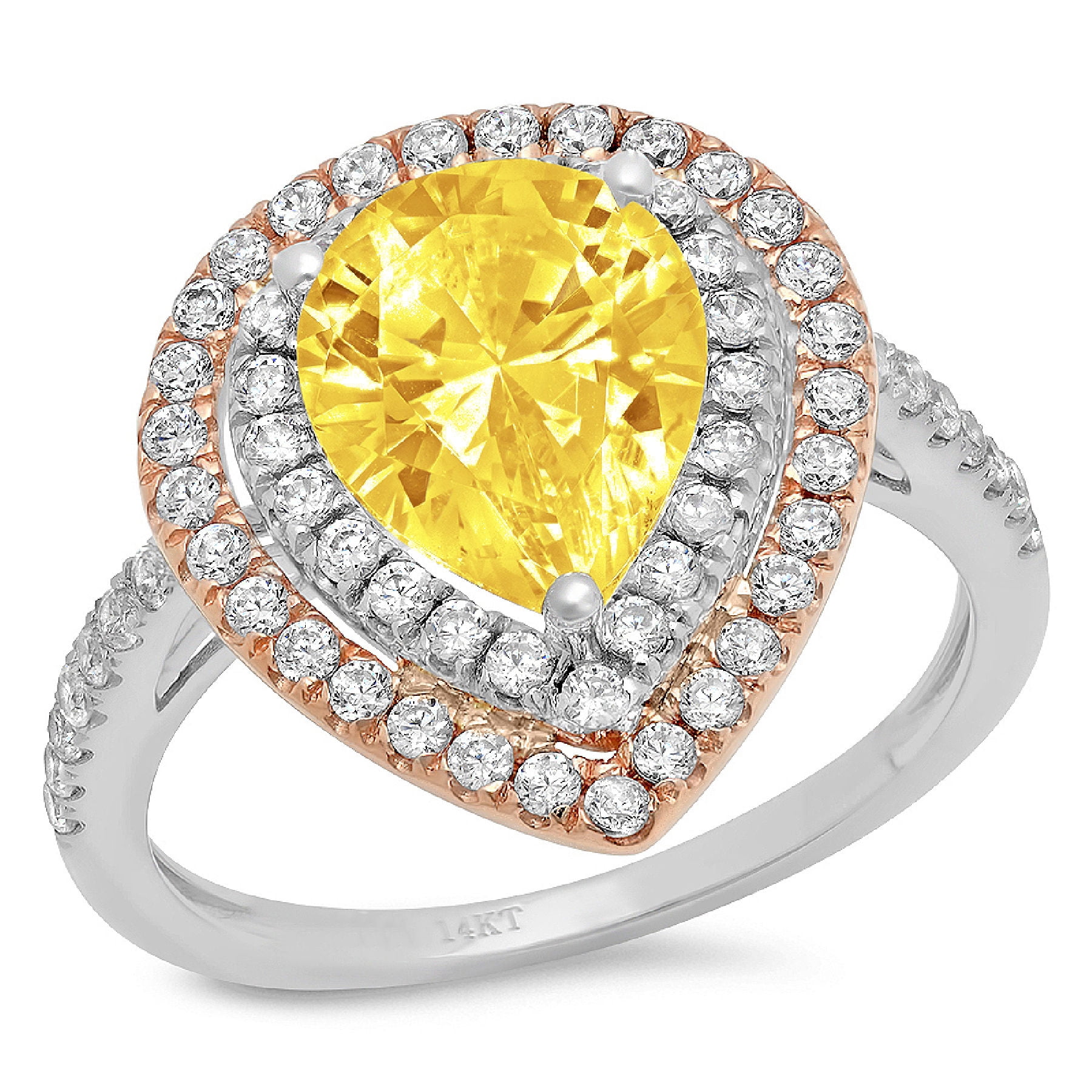 2.48 ct Pear Cut Simulated Yellow Diamond with Simulated Diamond Halo ...