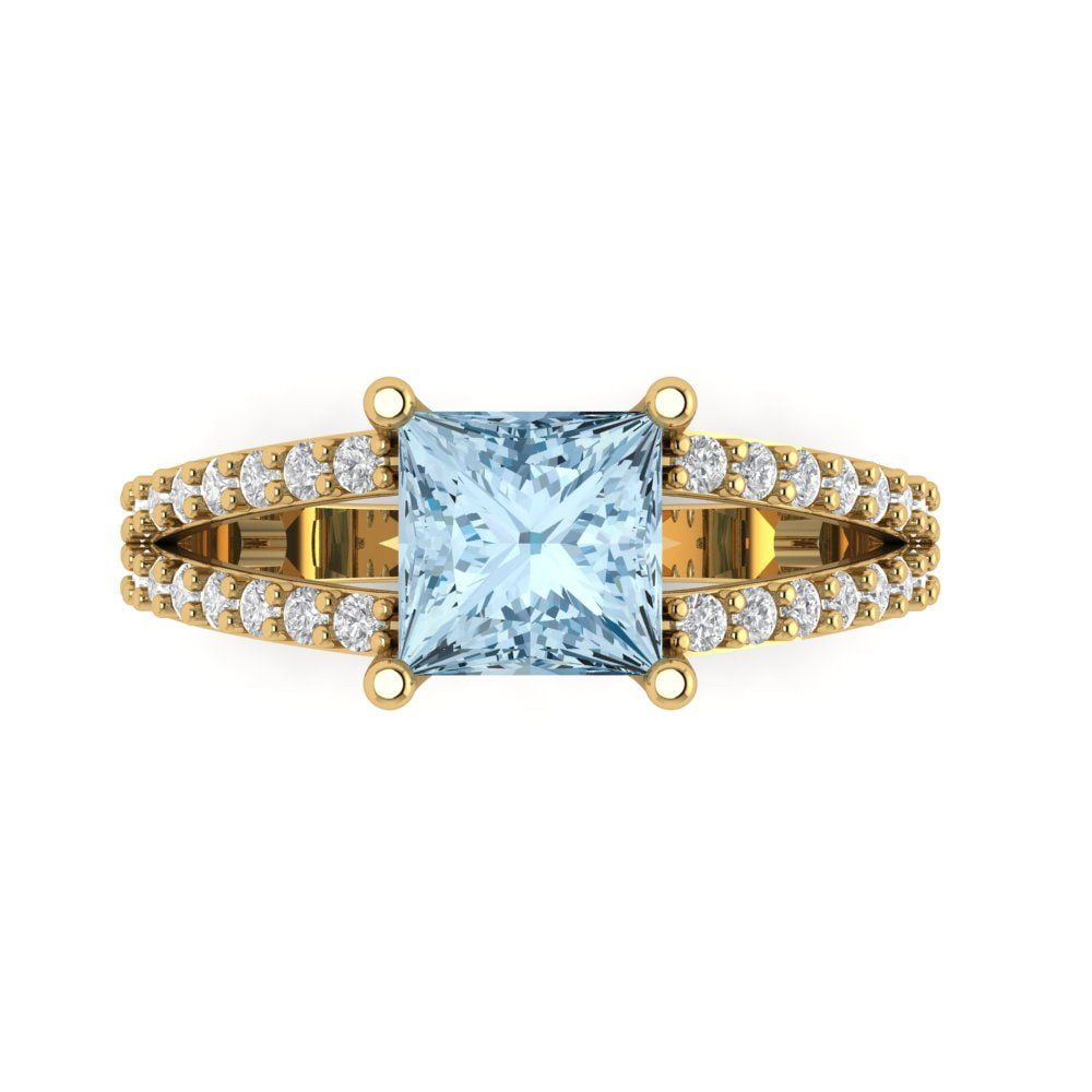 2.48ct Princess Cut Blue Crystal 18k Yellow Gold Engraving Statement ...