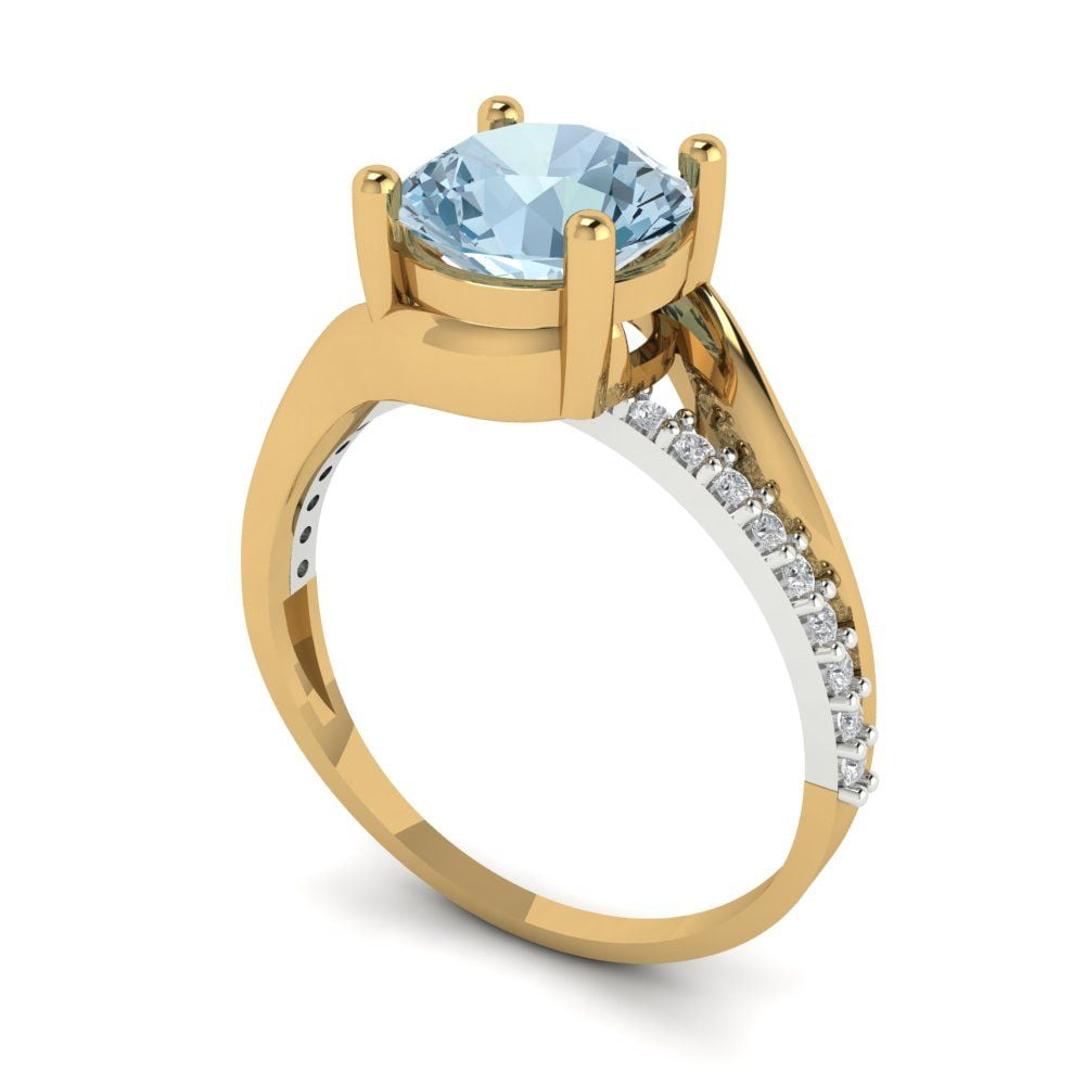 2.48ct Princess Cut Blue Natural Aquamarine 18k Yellow Gold Engraving ...