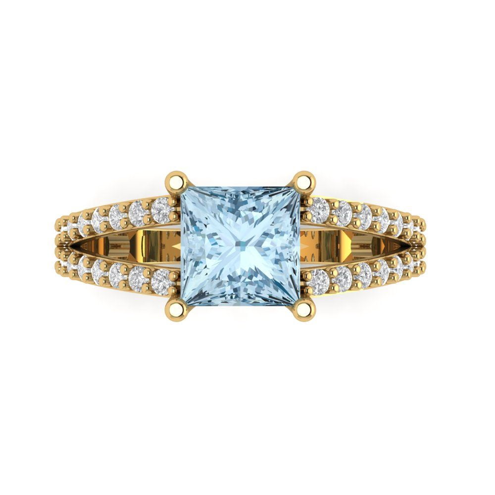 2.48ct Princess Cut Blue Natural Sky Blue Topaz 18k Yellow Gold ...