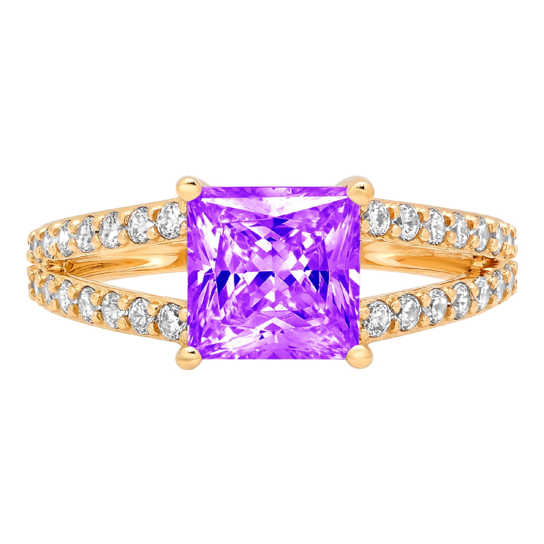 2.48ct Princess cut - Solitaire with Accents - Simulated Amethyst - 18k ...